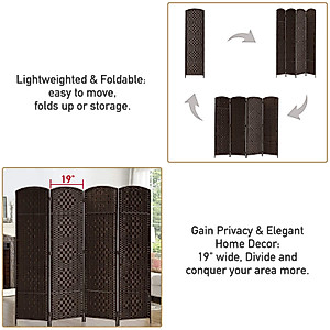 Room Dividers, 6Ft. Tall Extra Wide 19" Woven Fiber Folding Privacy Screens Panel, Partition & Wall Divider,Space Seperate Decorative Screen Panel,Double Hinged,Freestanding-6 Panel, Dark Coffee