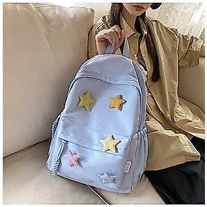 JHTPSLR Preppy Backpack Y2K Aesthetic Backpack Colorful Stars Backpack Cute Aesthetic Backpack Laptop Backpack Casual Daypack (Blue)