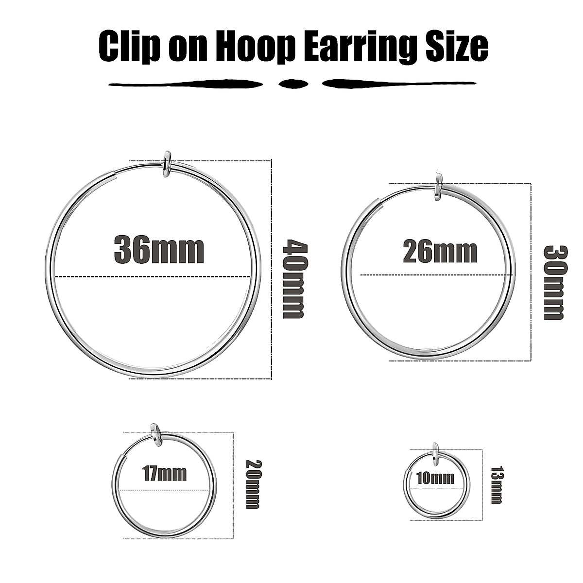 Keklle Stainless Steel 4 Pairs Clip On Hoop Earrings for Women Men Non Pierced Earrings (A:Silver-Tone)
