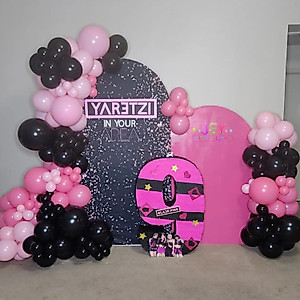 HKYOOD 148Pcs Pink and Black Balloons Garland Arch Kit - 5 10 12 18 inch Hot Pink Black Light Pink Metallic Pink Latex Balloon for Birthday Baby Shower Bridal Shower Wedding Princess Party Decorations