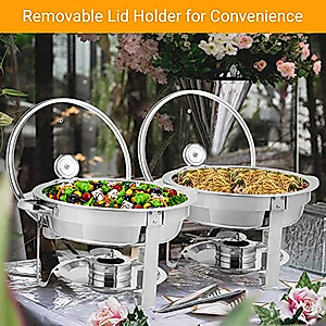 ROVSUN 5Qt 4 Pack Chafing Dish Buffet Set, Stainless Steel Round Chafers for Catering, Buffet Servers and Warmers Set with Glass Lid & Lid Holder, Thick Stand Frame for Wedding Party Banquet Event