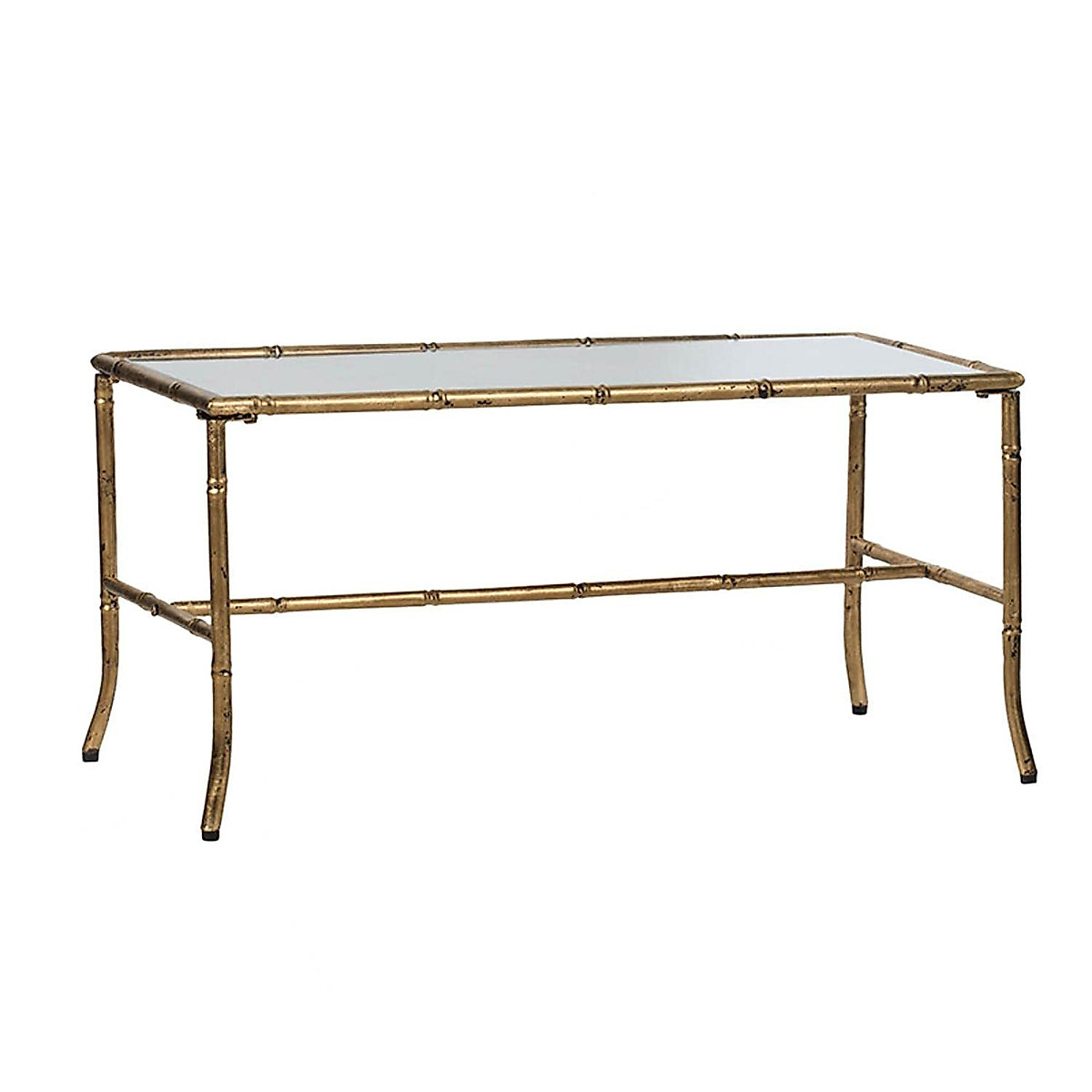 A and B Home 36" L Rectangle Indoor Elegant Coffee Table, w/Glass Top, Antique Gold Metal Frame, Padded Feet