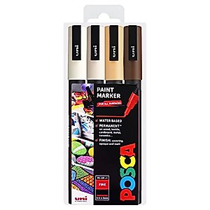 Uni POSCA - PC-3M Art Paint Markers - Set of 4 - In Plastic Wallet - Warm Neutrals Tones