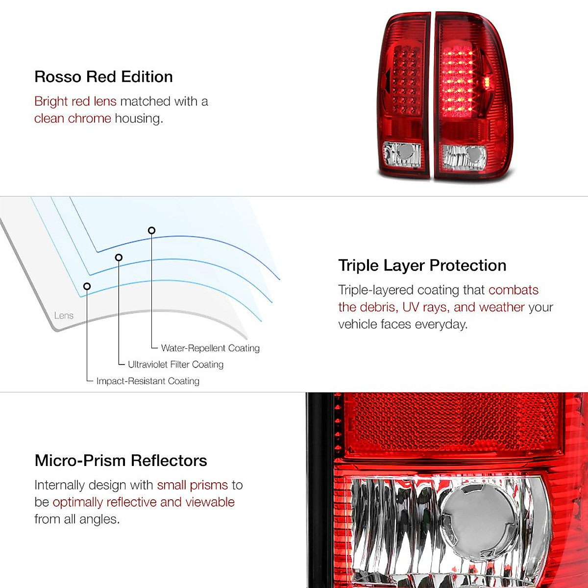 VIPMOTOZ LED Tail Light Lamp Assembly For 1997-2003 Ford F150 & 1999-2007 Ford Superduty F250 F350 Pickup Truck - Rosso Red Lens, Driver and Passenger Side