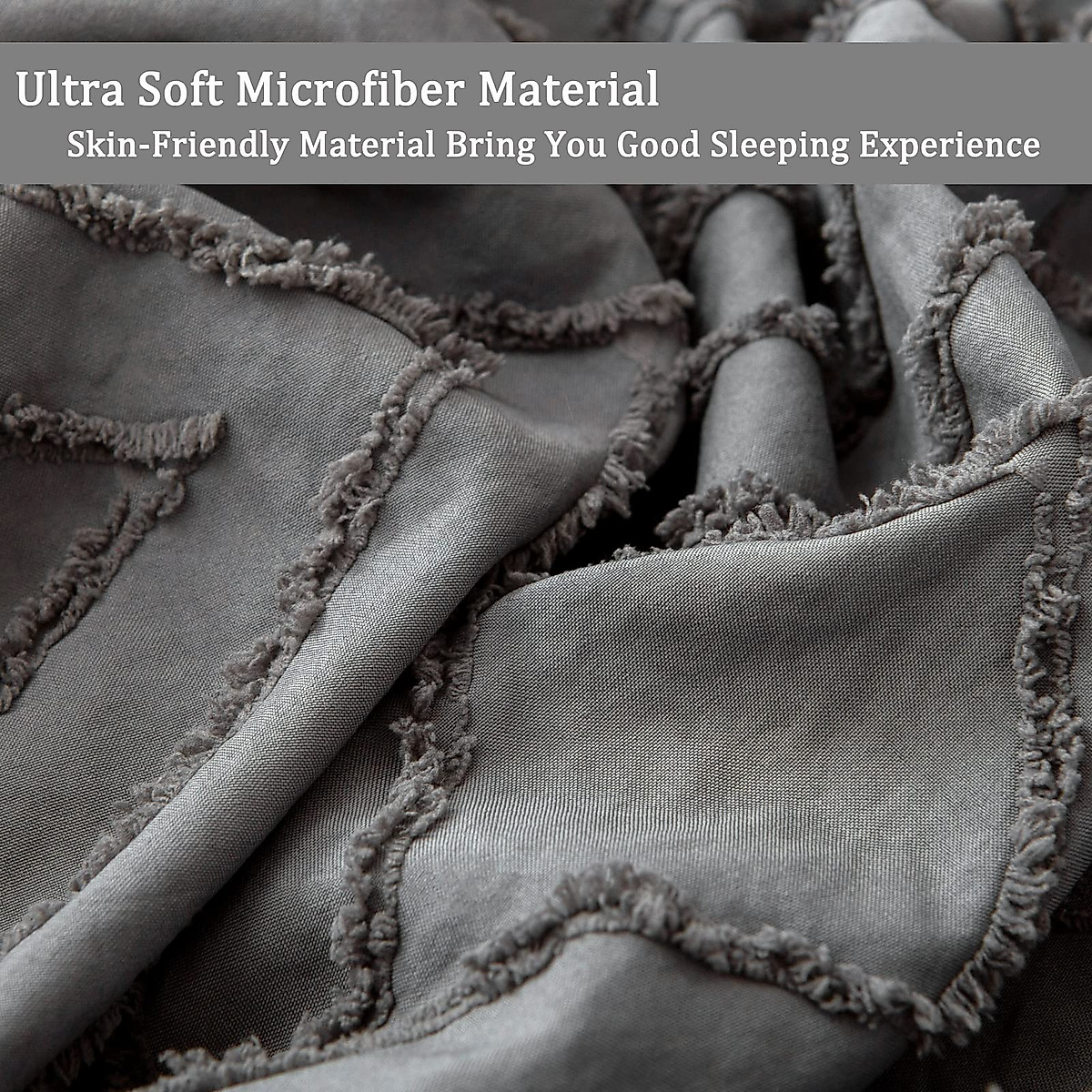 Warmarky Gray Leaf Shape Tufted Duvet Cover King(91''x 102'') Size Light-Weight, Textured Bedding Comforter Cover Set, 1pcs Duvet Cover & 2pcs Envelop Pillowcase(NO Comforter)