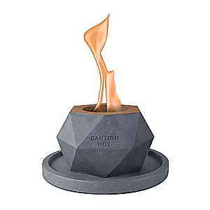 Kante Concrete Tabletop Fire Pit with 7.2" Dark Gray Base, Ethanol Fire Pit for Indoor&Outdoor, Portable Rubbing Alcohol Tabletop Fire Bowl, Mini Fireplaces for Smores Maker (Diamonds Style)