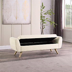 HomePop Modern Storage Bench with Wood Legs Home Décor|Bench with Storage for Living Room & Bedroom - Sherpa Cream