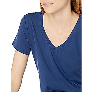 Amazon Essentials Women's Tech Stretch Short-Sleeve V-Neck T-Shirt (Available in Plus Size), Pack of 2, Navy/Teal Blue Space Dye, Large