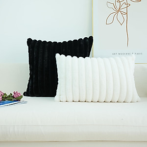 JOJUSIS Pack of 2 Faux Fur Plush Decorative Throw Pillow Covers Couch Cushion Case Soft Pillowcases (Black, 16 x 16-Inch)