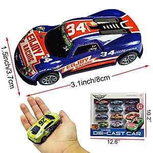 Himeeu Pull Back Racing Cars Die cast Race Car Vehicles,3 Inch Lightweight Friction Powered Car Toys for Toddlers,Color As Random, Set of 10