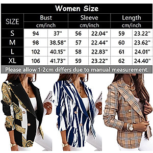 futurino Women's Casual Blazer Front Open Long Sleeve, Double Breasted Blazer Vintage Print Plaid Slim Suit for Women Khaki