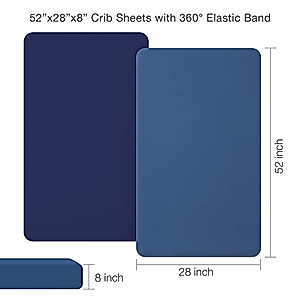 POSENPRO 2 Pack Microfiber Fitted Crib Sheets for Baby Boys Girls, Cozy & Soft Solid Color Toddler Bed Sheets for Standard Crib and Toddler Mattresses, 28"x52"x8", Navy Blue & Stone Blue