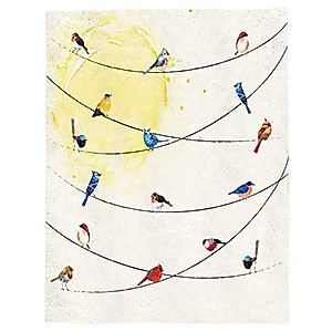 Fleece Throw Blanket, Cute Birds on The Wire Robin Cardinal Lightweight Warm Cozy Soft Flannel Blankets for Couch Bed Sofa Camping for All Seasons, 40"x60"