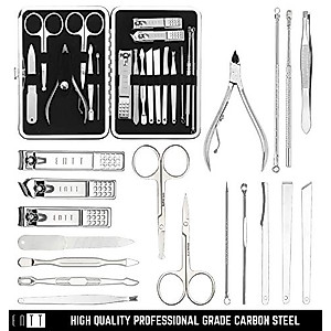 ENTT Manicure Pedicure Grooming Set Kit Gift for Men/Women – 18 Piece Steel Finish Tools - Premium Quality Sharp Professional Nail Clippers – For Home, Travel – All Purpose – Black Case