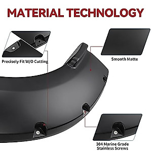 LEDKINGDOMUS Fender Flares Kit Compatible for 2004-2008 Ford F150 Styleside, 2006-2008 Lincoln Mark LT, Dura-Flex Material Smooth Black Finish Front Rear Wheels Pocket Rivet Style