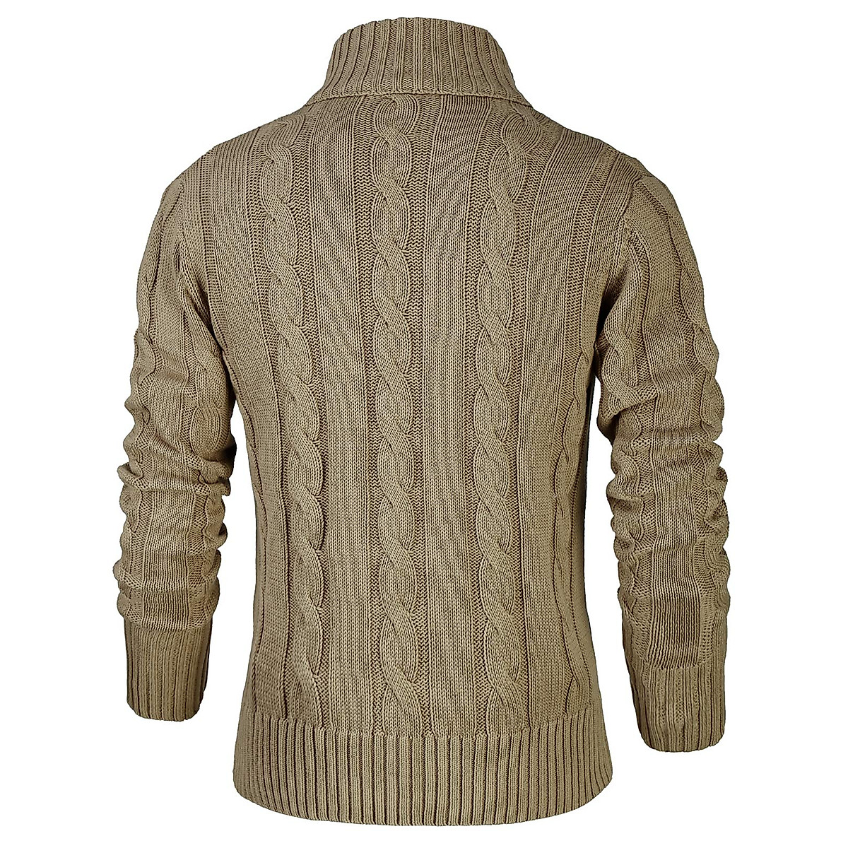 NITAGUT Mens Long Sleeve Stand Collar Cardigan Sweaters Button Down Cable Knitted Sweater,Khaki,Large
