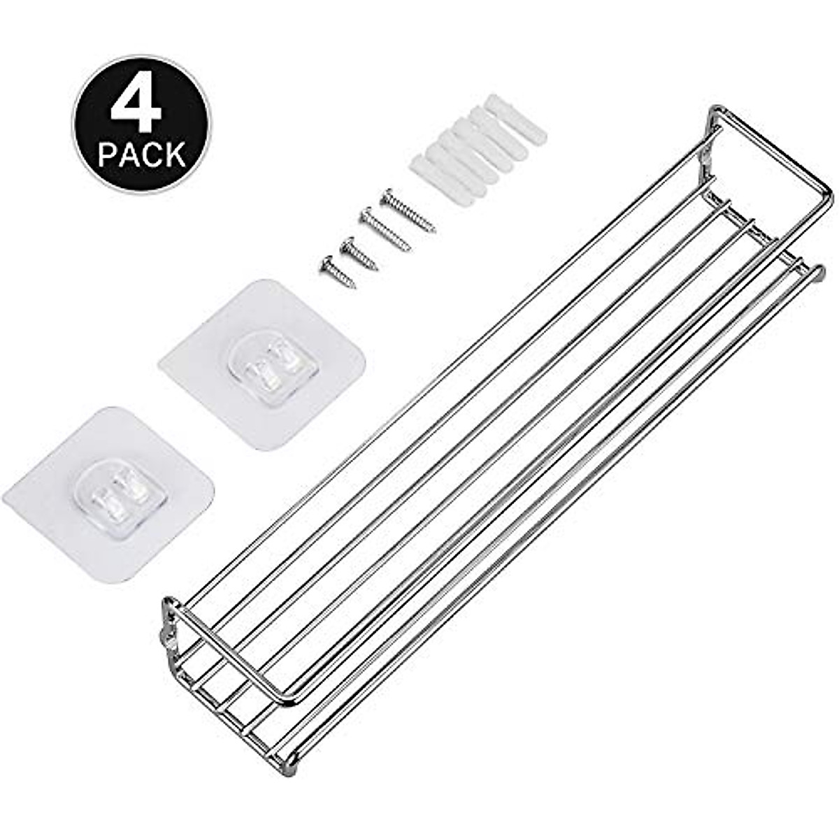 X-Chef Spice Rack Wall Mount, 4 Hanging Spice Racks Spice Organizers for Cabinet Pantry Door, Kitchen Cupboard, Seasoning Storage Spice Shelf, Chrome Finished