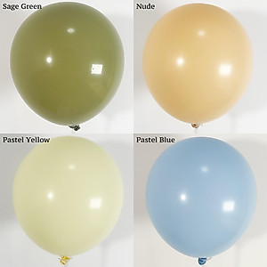 BlissBash 125PCS Classic Bear Baby Shower Balloon Arch Garland Kit - 18/12/10/5 Inch Pastel Blue, Sage Green, Pastel Yellow, Nude Balloons for Baby Shower, Birthday Party Decorations