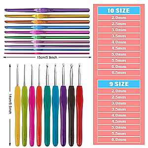 AFSTEE 109Pcs Crochet Hooks Set, Knitting Supplies Crochet Kit for Beginners with Case, Multicolor Aluminum Ergonomic Yarn Knitting Needles Sewing Tools Crochet Accessories