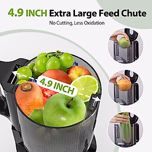 Cold Press Juicer, Aeitto Juicer Machines with 4.9" Wide Mouth, Slow Juicer for Whole Fruits & Vegetables, Easy to Clean, Juice Extractor Self Feeding, Easy to Assemble