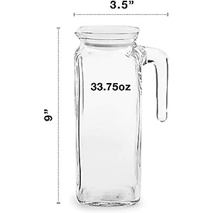 Friwer Glass Jug With Airtight Frosted Lid, Easy Pour Spout & Handle – For Water, Juice, Iced Coffee & Iced Tea, 34 Ounce (1 Liter)