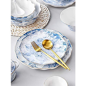 8 Inches Froth Pattern Design Ceramic Dinner Plates-Set of 2-Blue&White Kitchenware