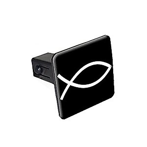 Jesus Fish White On Black Tow Trailer Hitch Cover Plug Insert 2"