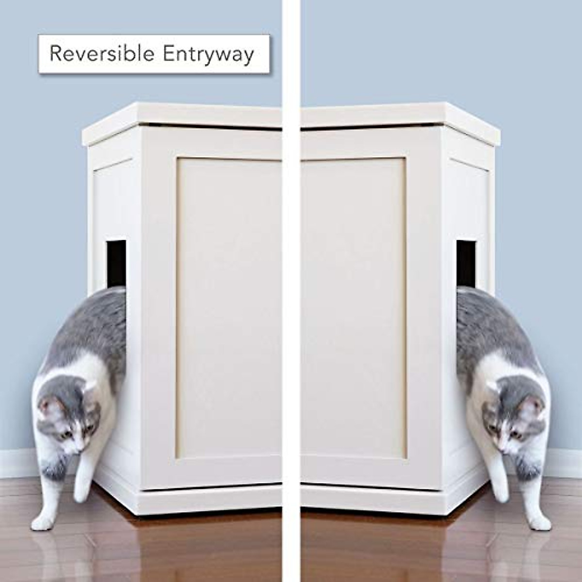 THE REFINED FELINE Cat Litter Box Enclosure Cabinet, Cottage, White, Adjustable Levelers, Large, Hidden Litter Cat Furniture with Drawer