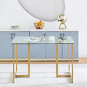 Glass Dining Table for 4 to 6 People, 47.2 Inches Modern Rectangular Dinner Table with Clear Tempered Glass Top & Golden Steel Legs for Home Office Kitchen Dining Room