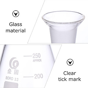 ULTECHNOVO Erlenmeyer Flask, Glass, 250 ml Narrow Mouth Conical Flasks with Ground Glass Stoppers, Graduated Borosilicate Glass Flask for School Lab Experiment