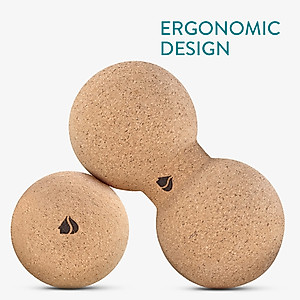 Navaris Cork Massage Peanut Ball Set (2 Pieces) - Includes Cork Peanut Roller, Cork Massage Ball - Rollers for Back and Muscles