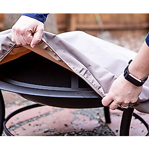 Modern Leisure 2925 Chalet Large Round Fire Pit Cover (60 inches) Water-Resistant, Khaki/Fossil