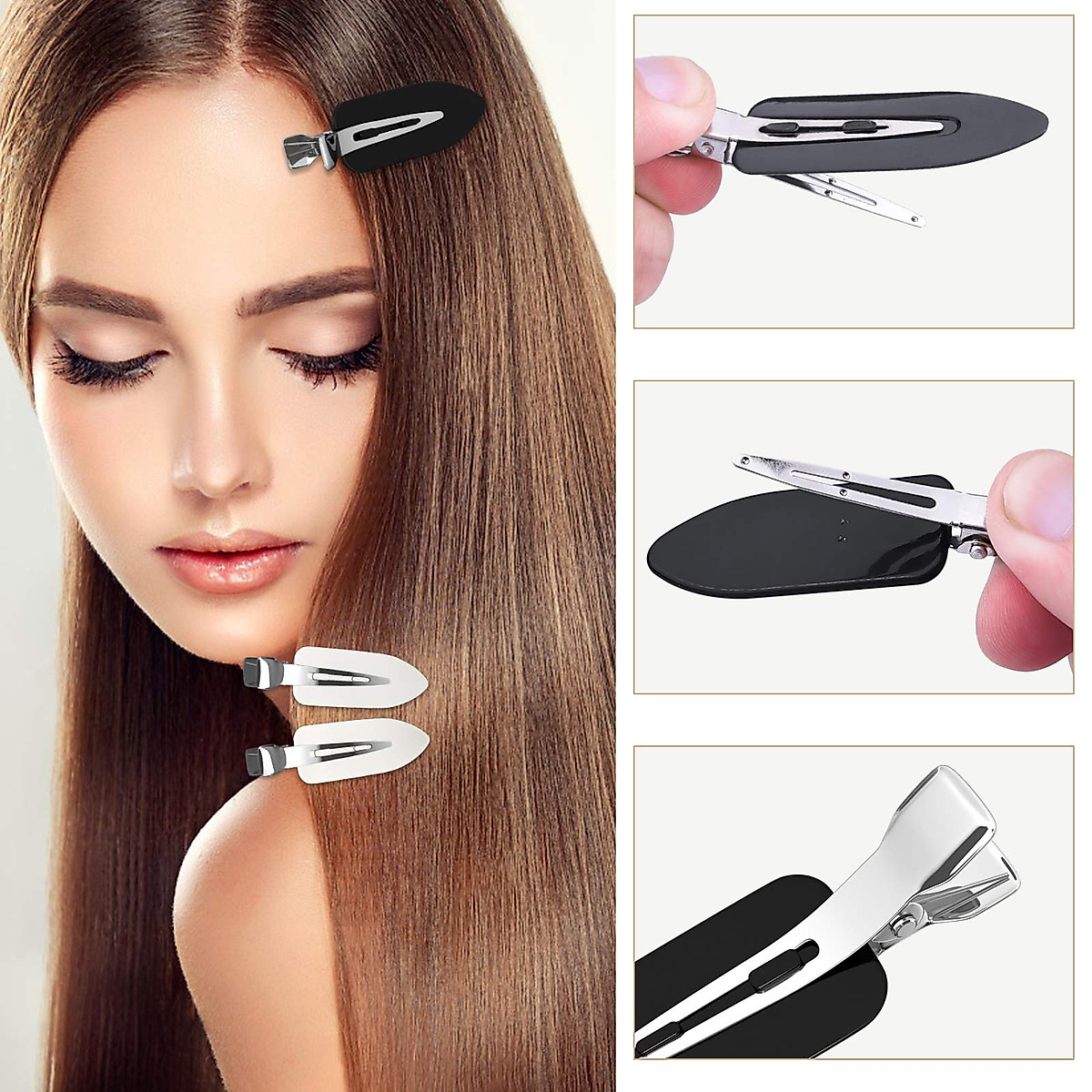QUEENTI Hair Clip, 12Pcs No Crease Hair Clips for Styling, Makeup, Sleeping, Makeup Application ABS Resin and Stainless Steel, Non Slip, No Bend Design, Suitable for All Hairstyles