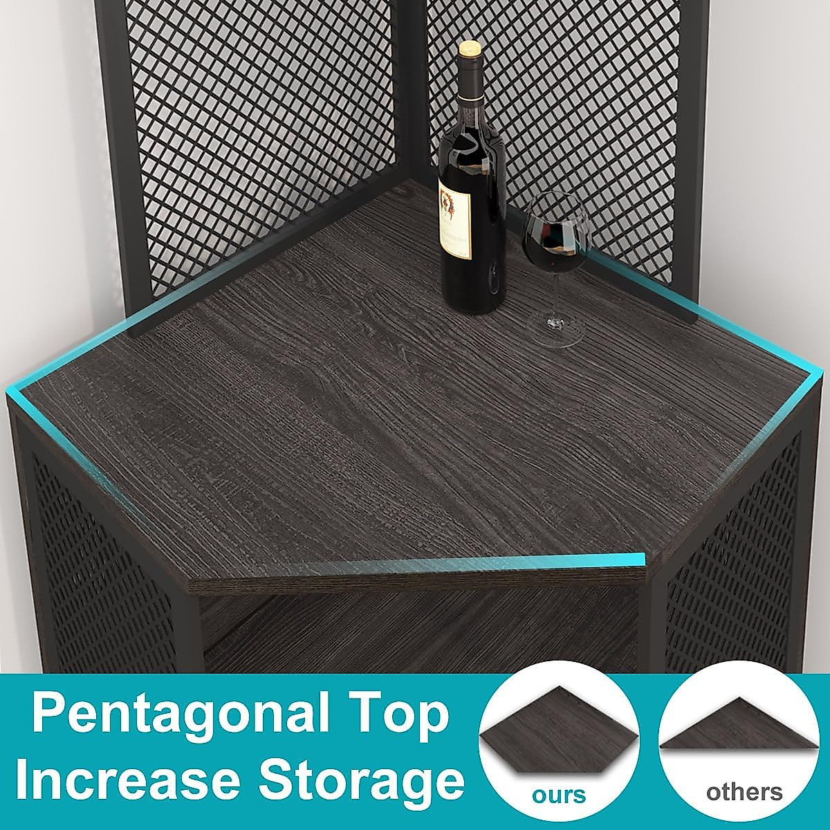 IBF Tall Corner Bar Cabinet, Large Wood and Metal Liquor Cabinet with Wine Rack, Industrial Corner Wine Cabinet with Adjustble Shelf Storage, Home Bar Unit for Kitchen Living Room, Dark Gray, 71 Inch