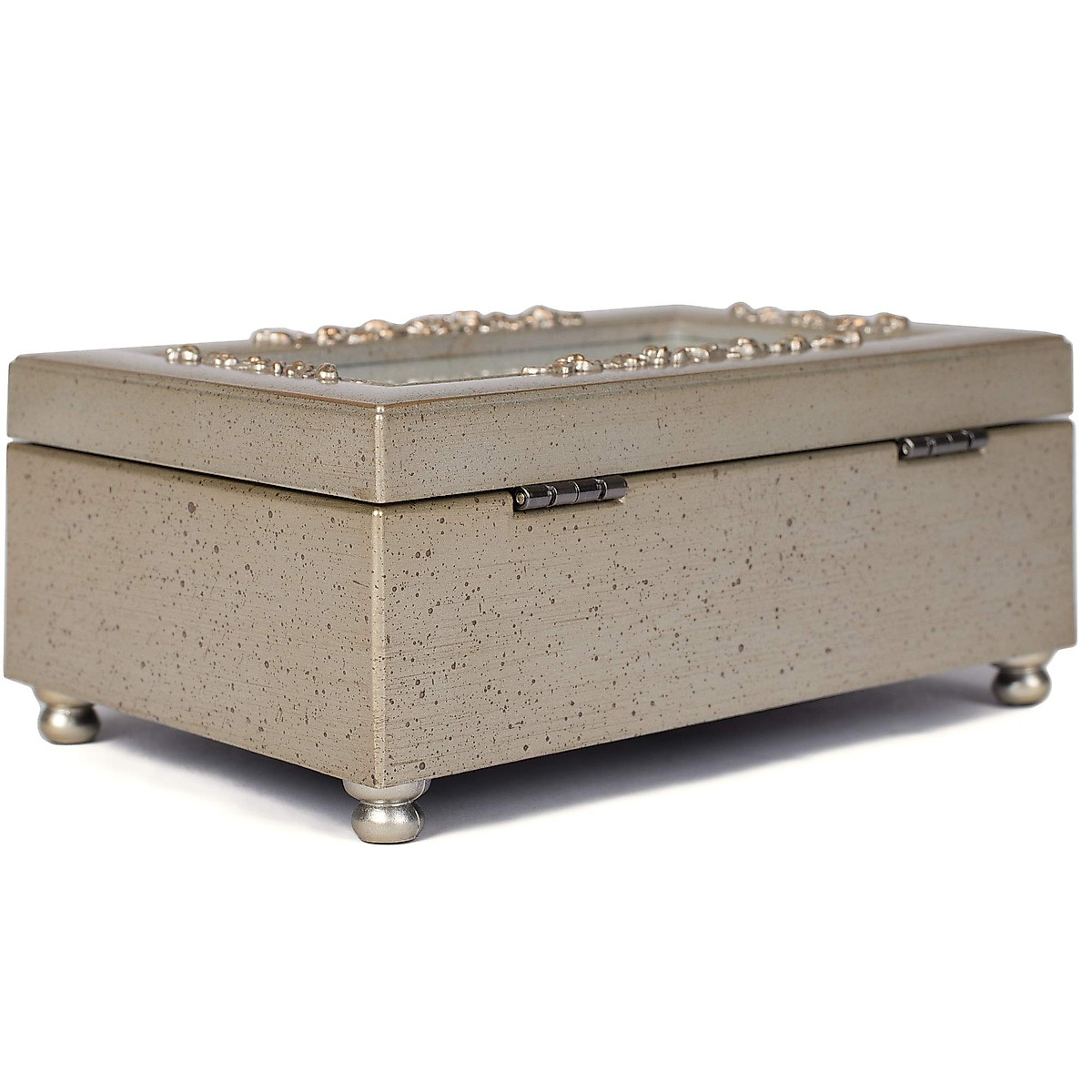 Cottage Garden Sister You Mean The World to Me Silvertone Embossed Floral Jewelry Music Box Plays Amazing Grace