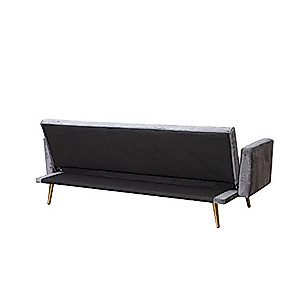 Kingway SF-6005 Convertible Futon, Velvet Couch Sofabed, L76,W37.8,H22.8, Gray Sleeper