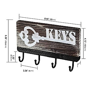 J JACKCUBE DESIGN - Wall Mount Rustic Wood and Metal Key Holder with 4 Hooks, Decorative Key Hook, Hanging Organizer Rack for Entryway House Office - MK589A