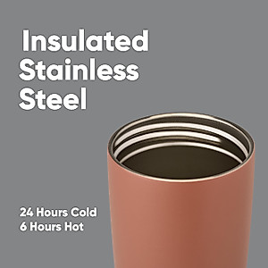 Owala SmoothSip Slider Insulated Stainless Steel Coffee Tumbler, Reusable Iced Coffee Cup, Hot Coffee Travel Mug, BPA Free 20 oz, Grey/Brown (Cozy Cocoa)