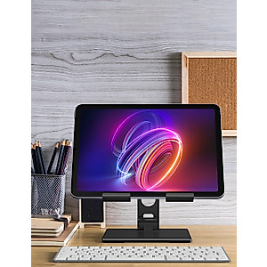 ALASHI Tablet Stand for Desk, Stable Tablet Holder with Heavy and Thickened Metal Base for Large Tablet Device, Multi-Angles Adjustable and Foldable, Universal Supports 4-13.3 Inches Tablet, Black