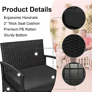 PROHIKER 3 PCS Patio Rattan Conversation Chairs Set, Outdoor Patio Furniture Balcony Furniture Set, Wicker Patio Set for Garden Porch Balcony Yard, Black