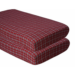 Bacati Crib Fitted Sheet, Red Plaids Yarn Dyed (Pack of 2)