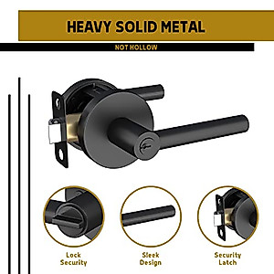 Mega Handles Entrance Handle I Entry Lever Door Handle - Heavy Duty Square Locking Lever Set for Left or Right-Handed Doors - Interior/Exterior Door Levers - Matte Black