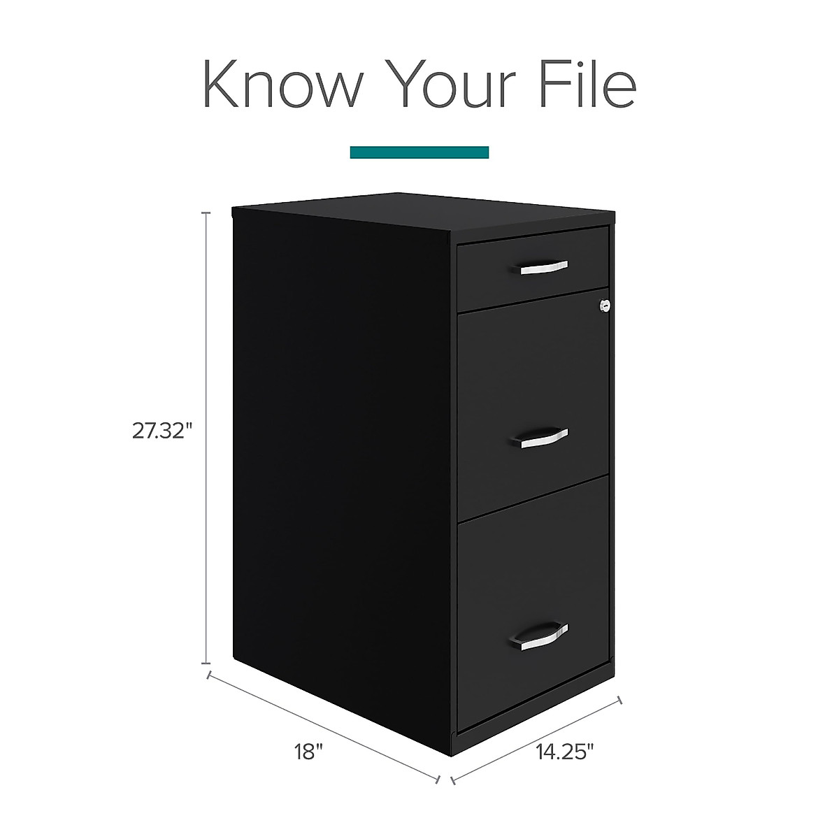 Hirsh Industries Space Solutions 18in Deep 3 Drawer Metal Organizer File Cabinet Black, Letter Size, Fully Assembled