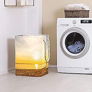 Inhomer Laundry Hamper Beach Sunset Sunrise Collapsible Laundry Baskets Firm Washing Bin Clothes Storage Organization for Bathroom Bedroom Dorm