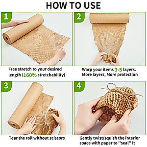 JARLINK Honeycomb Packing Paper, 15"x 213' Bubble Packing Wrap for Packing/Shipping/Moving, Eco-Friendly Bubble Packing Paper Wrapping Roll, Recyclable Moving Supplies With 20 Fragile Sticker Labels