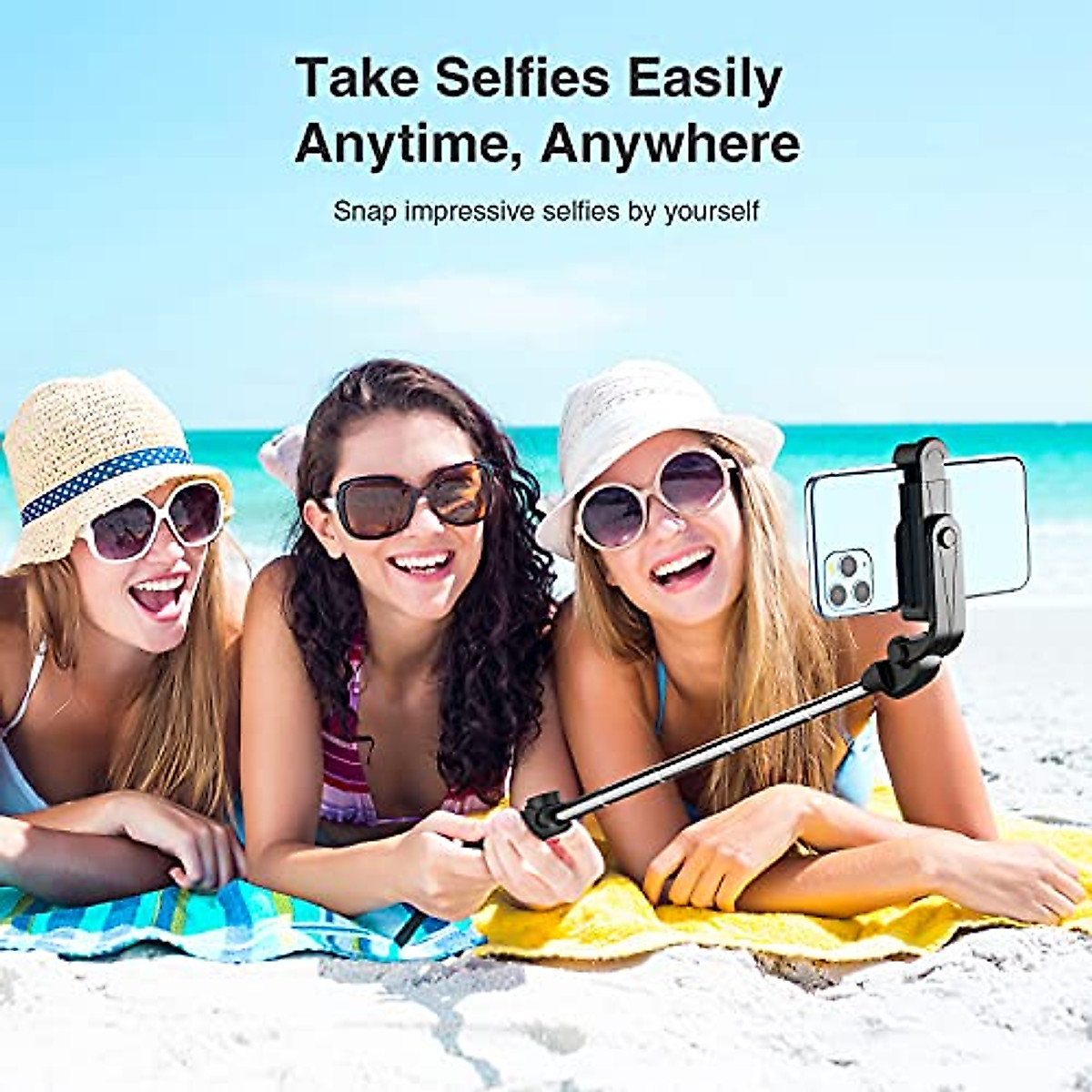 Phone Tripod Stand, Selfie Stick Tripod - Extendable Tripod Stick with Remote - Wireless Selfie Stick Tripod, Portable Tripod for Phone (Black)