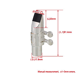 Yibuy Silver Brass #6 Nickel-plated E-flat Alto Saxophone Mouthpiece with Cap Ligature
