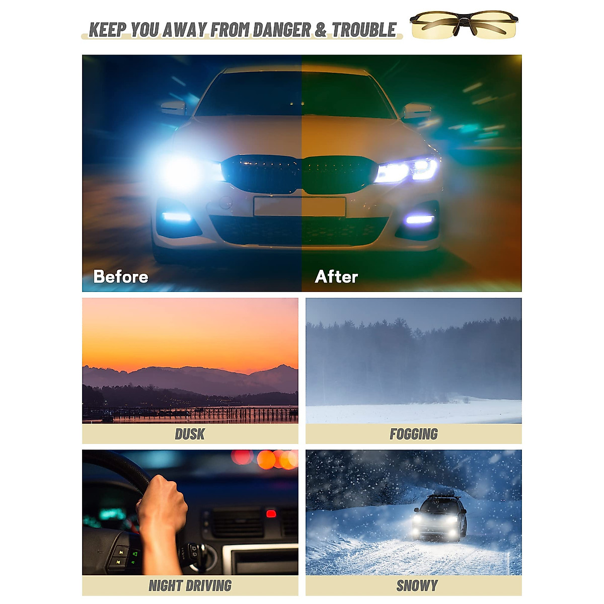 Flutesan 4 Pieces Night Driving Glasses Polarized Walking Glasses Anti Glare Driving Sunglasses for Men UV Protection(Multicolor)