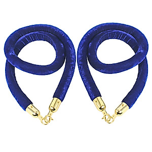 NovelBee 2 Pack of 5 Feet Velvet Rope with Gold Plated Hooks,Crowd Control Stanchion Post Queue Line Barrier (Blue)