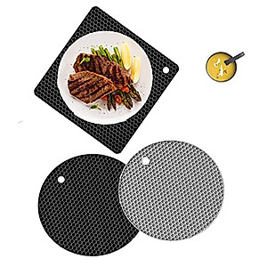Silicone Trivet Mats, Pot Pads Silicone Pot Holders for Hot Pan Heat Resistant and Anti Slip, Easy to wash and Dry, 8 Pack Black & Gray(4 Squared + 4 Round Mats)